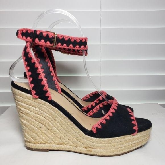 Indigo | Shoes | Indigo Rd Black Pink Embroidery Open Toe Sandal | Poshmark